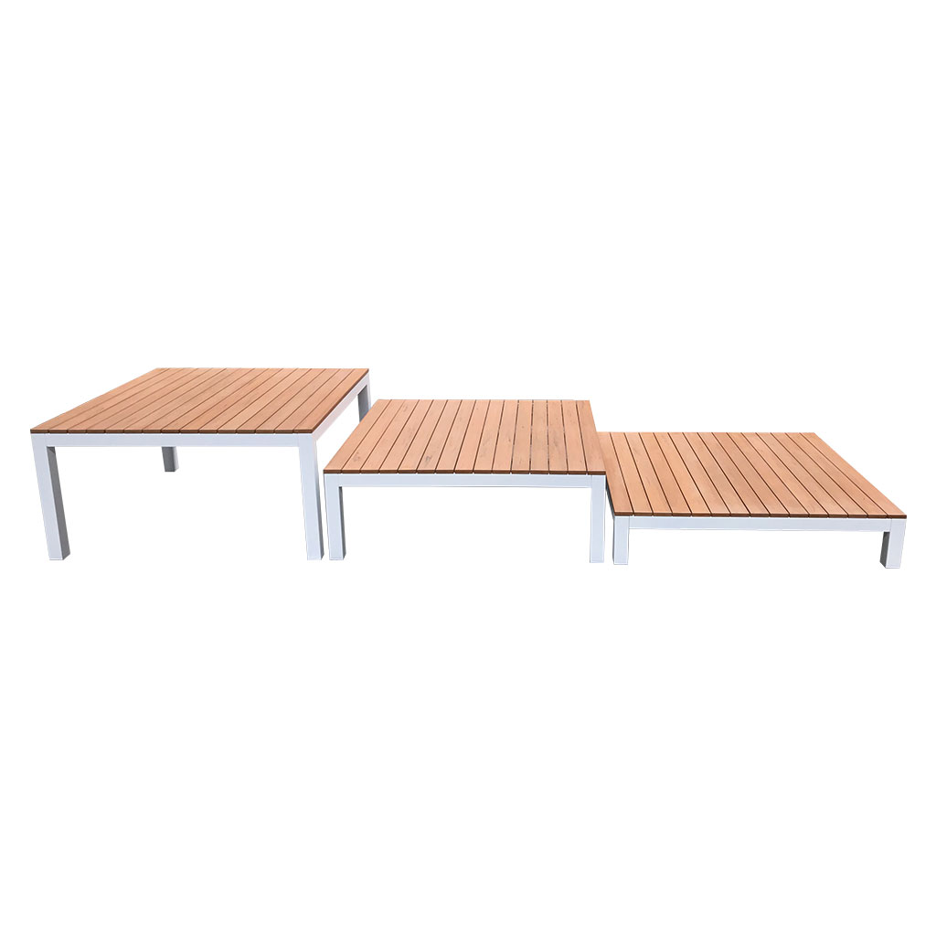 Outdoor Platform Stages - Teak-look & White - Set of 3